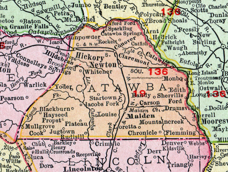 Catawba County North Carolina 1911 Map Rand McNally Newton